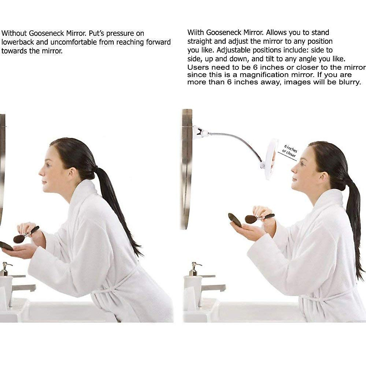 SunplusTrade Makeup Mirror with LED Lights and Magnification, Portable Cordless Design for Home and Travel with Flexible Gooseneck to Adjust to Any Position Easily
