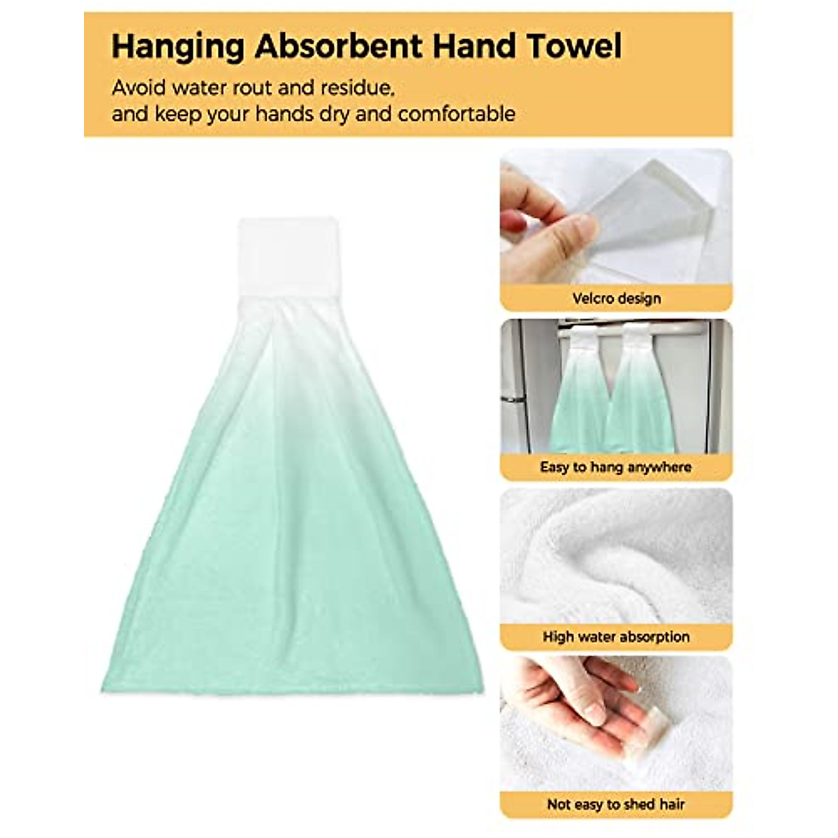 OneHoney 1PCS Hand Tie Towels for Bathroom Kitchen-Gradient White and Mint Green Decor Hanging Towel Tea Bar Dish Cloth Soft Coral Fleece Absorbent Washcloth,Abstract Minimalism Modernity