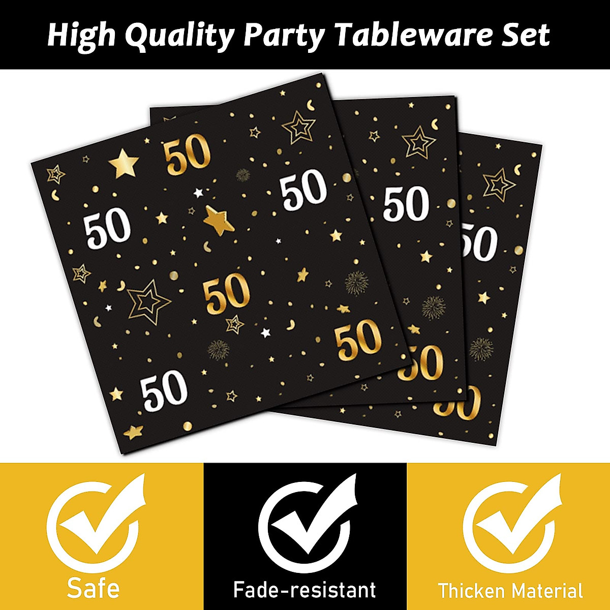 gisgfim 96 Pcs 50th Birthday Party Supplies Paper Plates Napkins Golden Happy Fifty Theme 50th Birthday Decorations Favors for Man and Women Serves 24