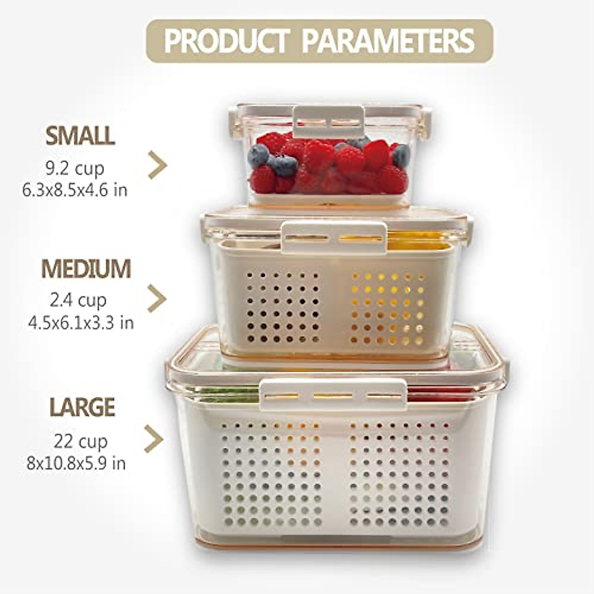 OCOSOLO Fridge Vegetable and Fruit Storage Containers - Set of 3 Produce Storage Containers with Lids and Vents - Save containers for storing fresh vegetables, fruit, salads, berries