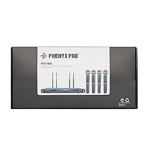 Phenyx Pro Wireless Microphone System, Quad Channel Wireless Mic, w/ 4x40 Channels, 4 Handheld Dynamic Microphones,Auto Scan, Long Distance 328ft, Microphone for Singing, Church, Karaoke (PTU-7000A)