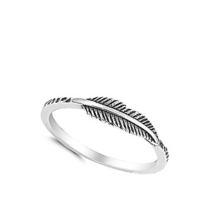 Oxidized Leaf Fashion Feather Ring New .925 Sterling Silver Band Size 3