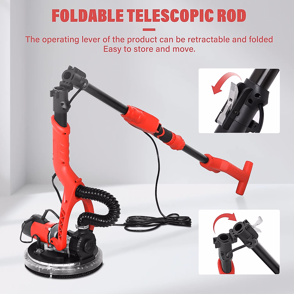 Vistreck Drywall Sander, 750W Electric Drywall Sander With Vacuum & 14Pcs Sanding Discs, 6 Variable Speeds 1000-1850RPM, Foldable has Dust Bag, LED Light, Power Disc Sanders With Carrying Bag