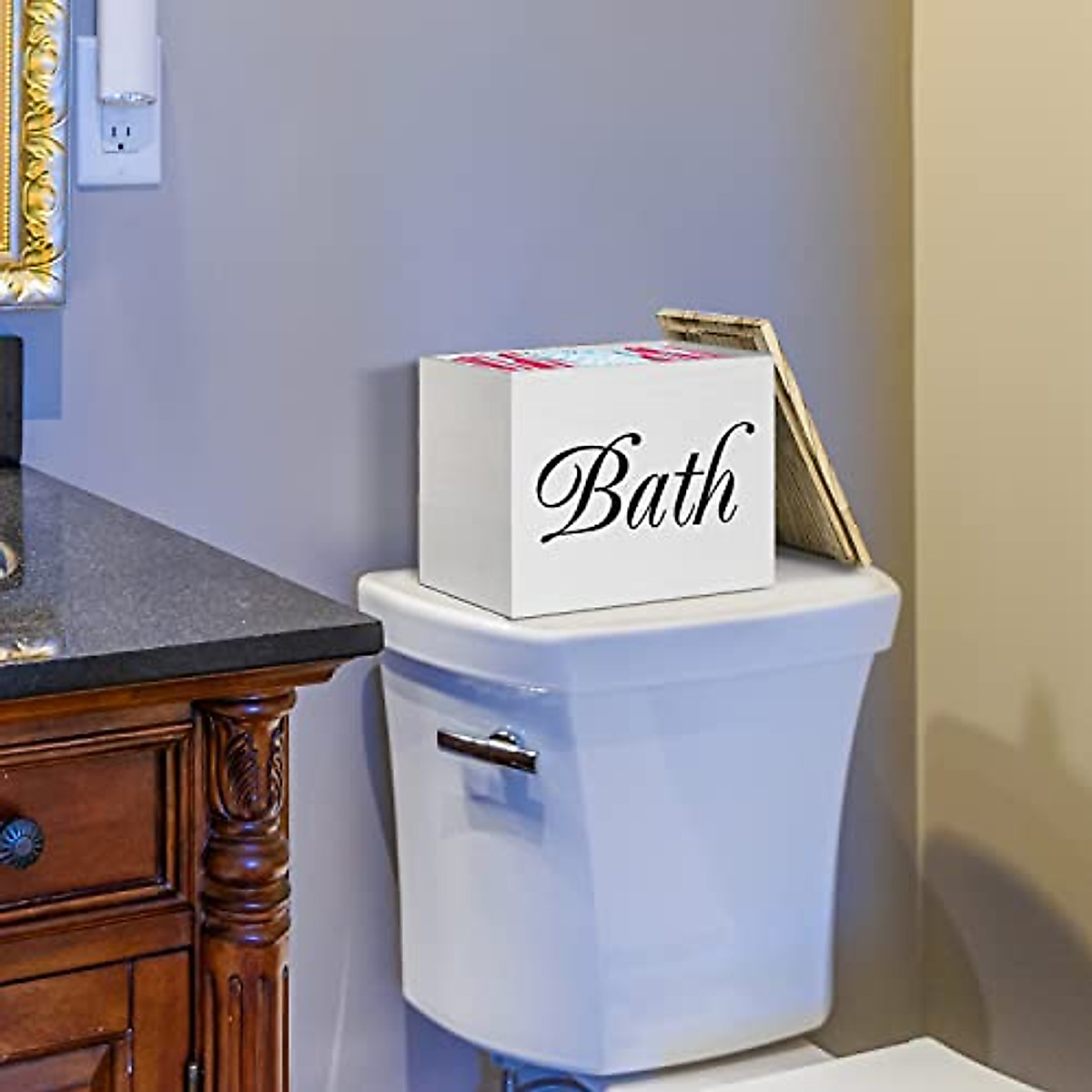 Tampon Storage Bathroom Container with Lid, Tampon Holder for Bathroom, Countertop Organizer Storage Box Tampons and Pad Organizer, Wood Movable Partition Feminine Product Organizer for Cosmetics