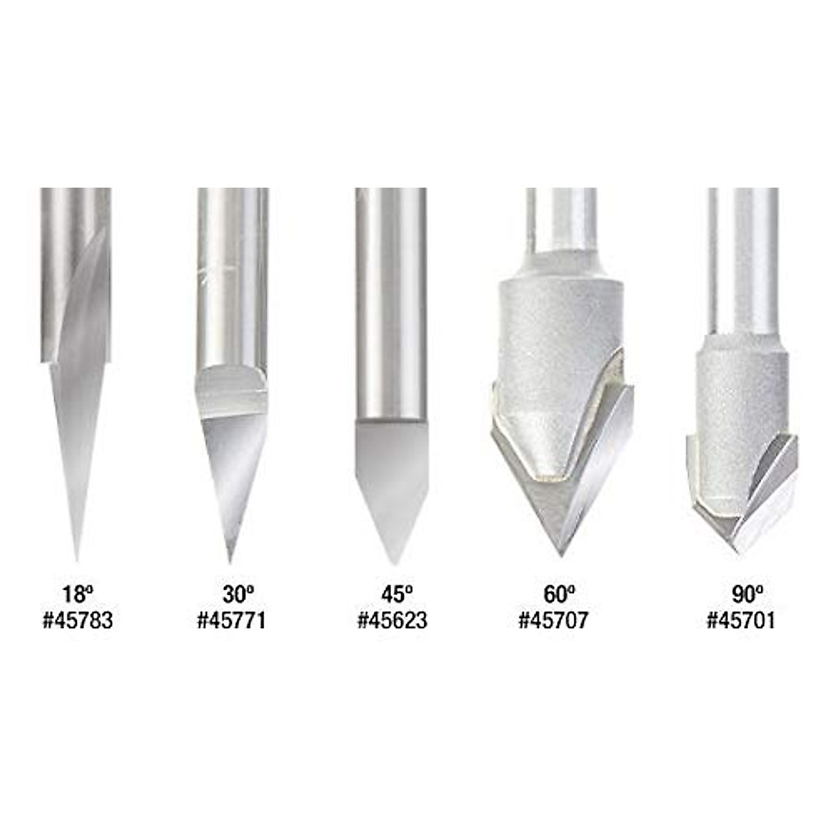 Amana Tool - AMS-159 5-Pc Solid Carbide & Carbide Tipped 18, 30, 45, 60 & 90° V-G