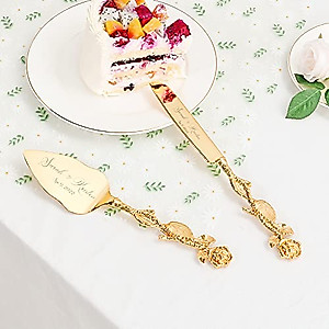 Cake Cutting Set for Wedding, Personalized Gold Cake Knife and Server Set, Custom Cake Serving Set, Engraved Pastry Pie Server Cake Pizza Cutter, Birthday Gift for Cake Lover