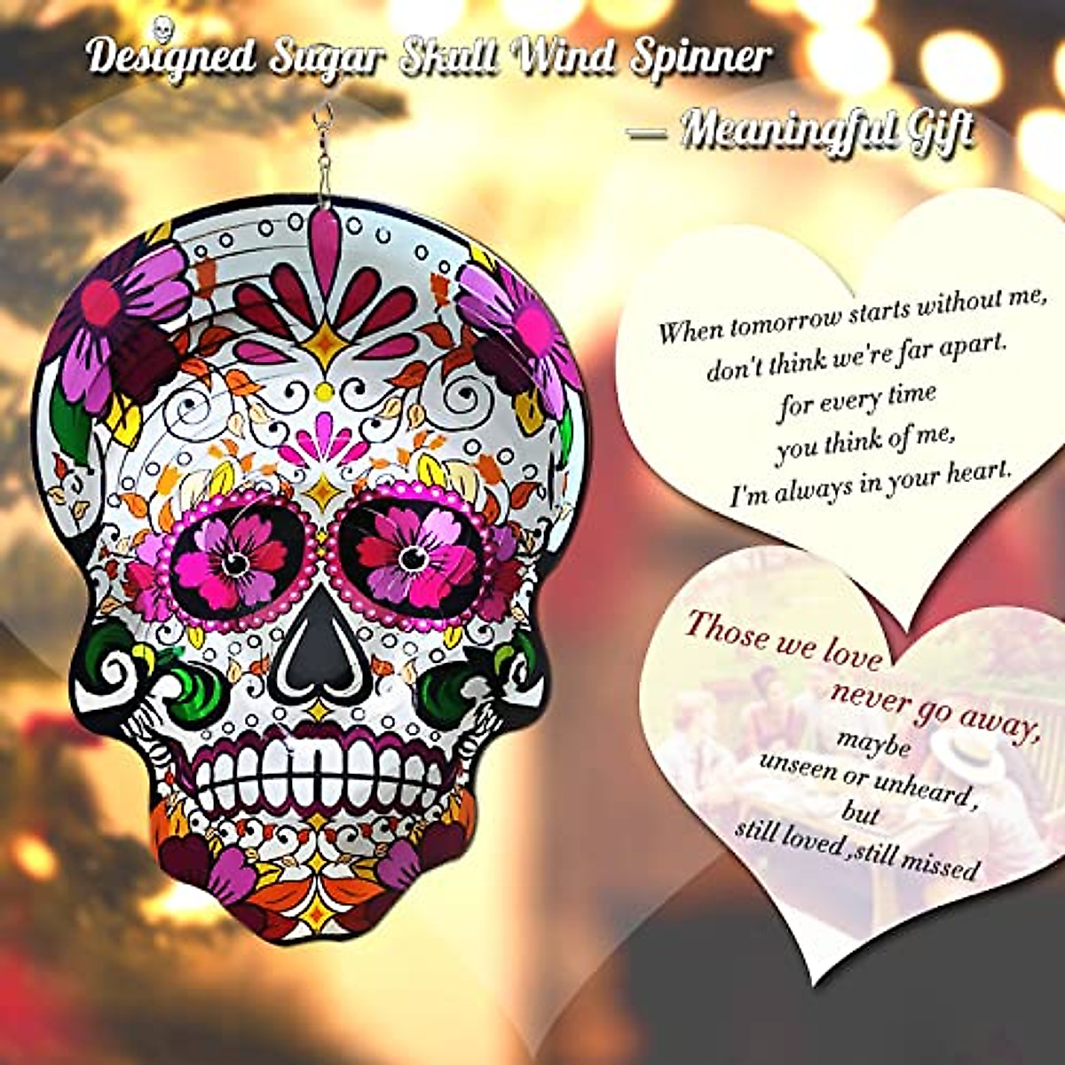 Fonmy Kinetic 3D Metal Garden Wind Spinner Quality Hanging Ornament for Home and Garden 12inch Mandala Daisy Sugar Skull Wind Spinners