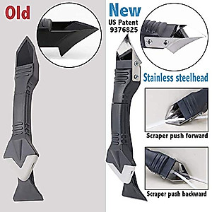 YOBZUO 3 in 1 Silicone Caulking Tools（stainless steelhead）, Sealant Finishing Tool Grout Scraper, Reuse and Replace 5 Silicone Pads, Great Tools for Kitchen Bathroom Window, Sink Joint