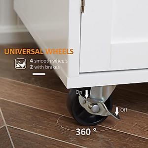 HOMCOM Kitchen Island Cart Rolling Trolley Cart with Drawer, Storage Cabinet & Towel Rack, White