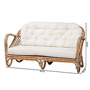 Baxton Studio Aliane Loveseat, One Size, White/Natural Brown