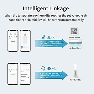 eMylo 3 in 1 Smart Hub WiFi IR Remote Control with Digital Hygrometer Indoor Thermometer Humidity Meter, Wireless Scene Touch Switch, Compatible with Alexa and Google Home, for TV Air Conditioner