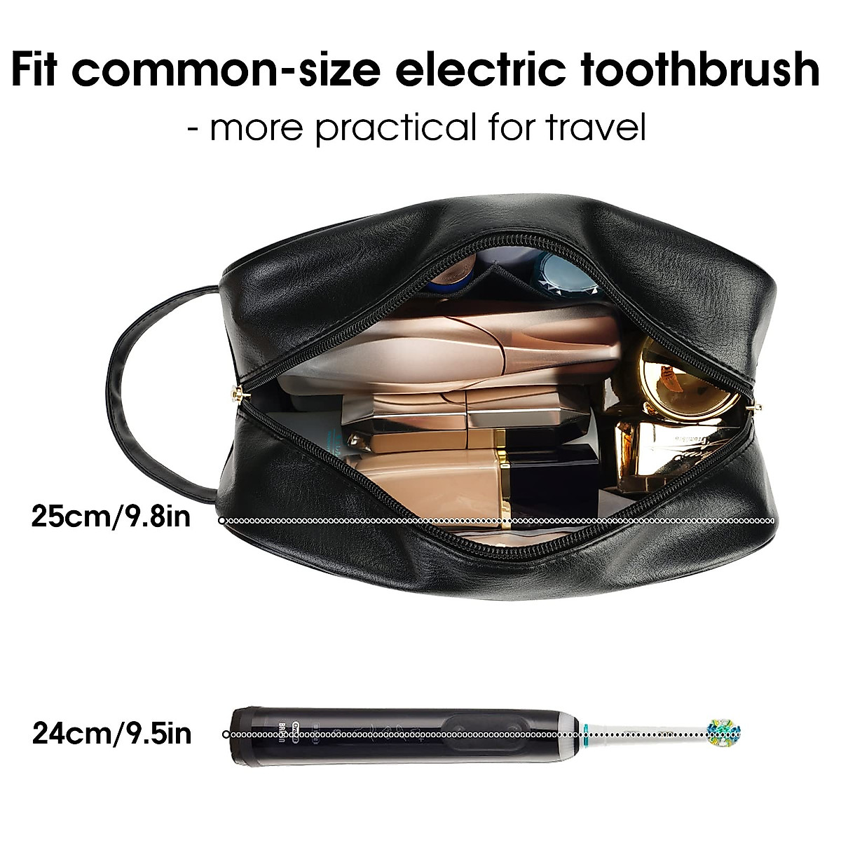 Narwey Vegan Leather Travel Toiletry Bag for Women Traveling Dopp Kit Men Toiletries Bag Cosmetic Makeup Bag Medicine Bag for Traveling (P-Black)