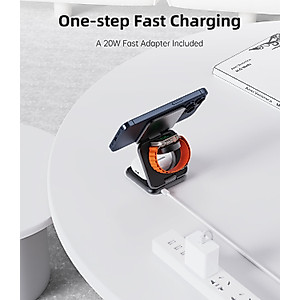 KU XIU Foldable Magnetic Wireless Charger, Aluminum Alloy 3 in 1 Charging Station for Apple, Fast Mag-Safe Charger Stand for iPhone 15 14 13 12 Pro/Max/Plus, for AirPods 3/2/Pro,5W for iWatch-Gray