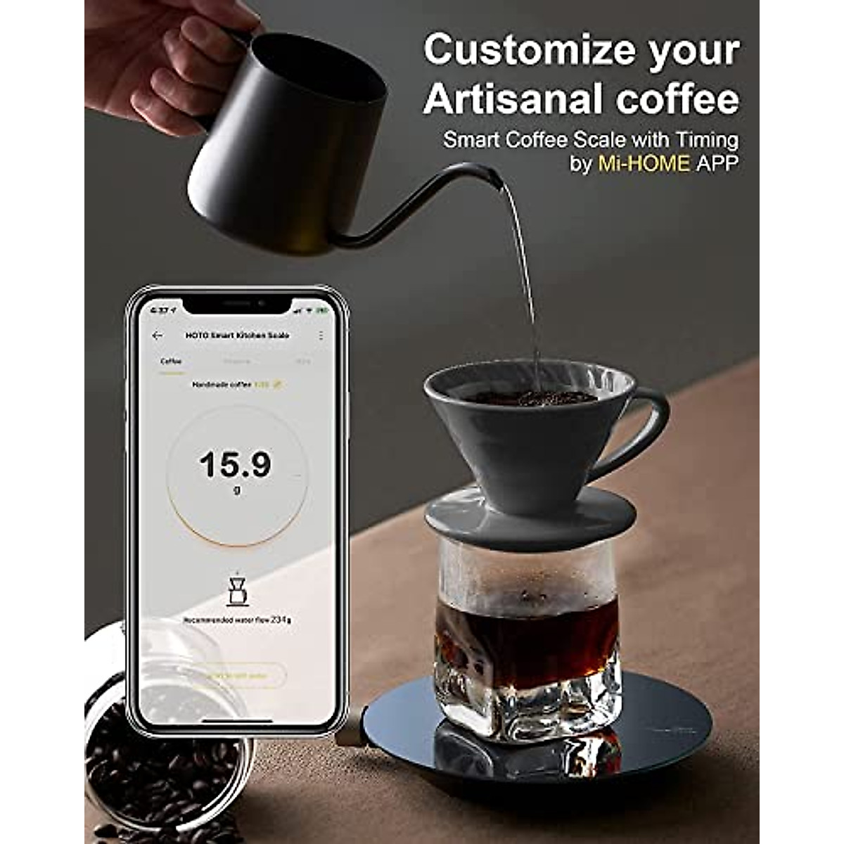 HOTO Smart Food Scale, Kitchen Scale, Food Scales Digital Weight Grams and Oz, Coffee Scale, Kitchen Scale with 0.1g High Precise Sensor, Measures in 4 Units (g/ml/oz/lb: oz)