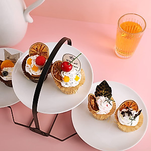 Buyajuju Tier Round Plate with Stand, Procelain Serving Tray for Cake Dessert Fruit Display, Durable 3 Tier Serving Stand, Ceramic White Serving Platters