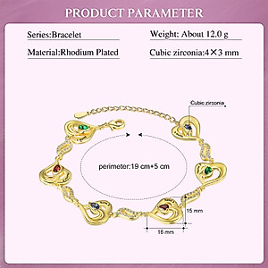 ALBERTBAND Personalized Heart Bracelet with 4 Birthstones for Women Custom Bracelet with 4 Names Mothers Bracelet for Women Gold Bracelets for Wife Mom Grandmother