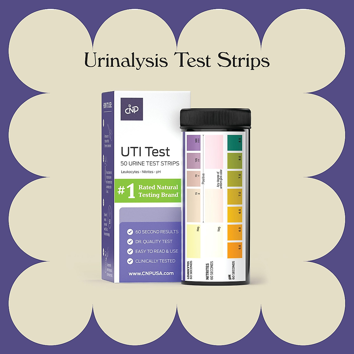 Complete Natural Products UTI Test Strips & Kit - UTI Testing Kit, 50 Count Test Strips for pH, Leukocytes, & Nitrites