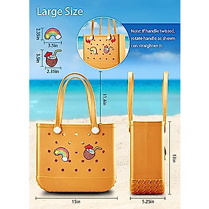 Qkstan Beach Bag Rubber Tote Bag Waterproof Travel Bags for Women Washable Tote Bag Handbag for Sports Beach Market Pool 15×5.25×13In(Yellow, Large)