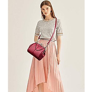 Segater Women Small Retro Kiss Lock Handbag and Purses PU Leather Hollow Tote Shoulder Bag Satchels with Chain Burgundy