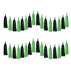 Mefuny Black Green Party Decorations 20PCS Tissue Party Banner Garland for Graduation Gaming Birthday Wedding Outdoor Garden Decorations