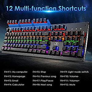 Wireless Gaming Keyboard and Mouse Combo with 104 Key Rainbow LED Backlight Rechargeable 4600mAh Battery Mechanical Keyboard Anti-ghosting Ergonomic RGB Mute Mice for Computer PC Gamer (Blue Switch)