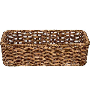 Wicker Storage Baskets Set of 2 Woven Shelf Baskets Narrow Storage Baskets for Organizing Brown Storage Bins for Shelves, Small Wicker Basket for Kitchen Tabletop Bedroom Closet Storage