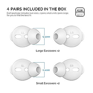 AHASTYLE 4 Pairs AirPods Ear Tips Silicone Earbuds Cover [Not Fit in The Charging Case] Compatible with Apple AirPods (2 Pair Large & 2 Pairs Small, White)