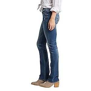 Silver Jeans Co. Women's Tuesday Low Rise Slim Bootcut Jeans, Medium Indigo Distressed, 25W x 35L