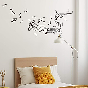 Music Notes Notation Band Wall Sticker Decal, Removable DIY Vinyl Art Mural Wallpaper Home Decor for Kids Bedroom Music & Dance Room Decorations(53×27inch / Black)