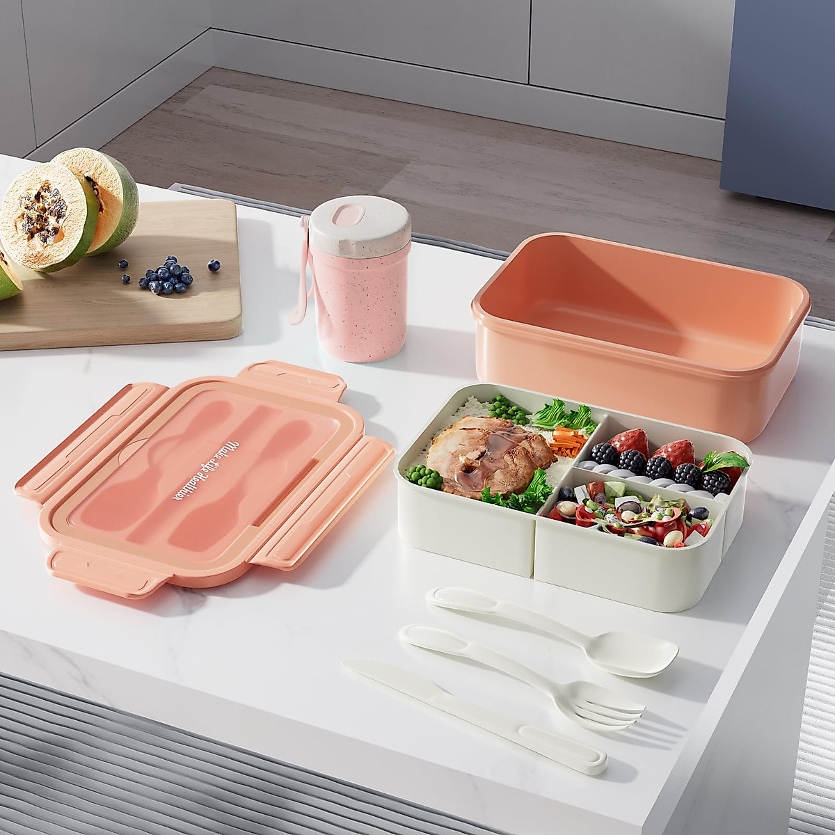 ZMYGOLON Bento Lunch Box for Kids, Lunch Bento Box Container Leak-proof for Kids Adults Teens School, Lunch Containers with 3 Compartments and Cup,Lunch Bag,Spoon,Fork (Pink)