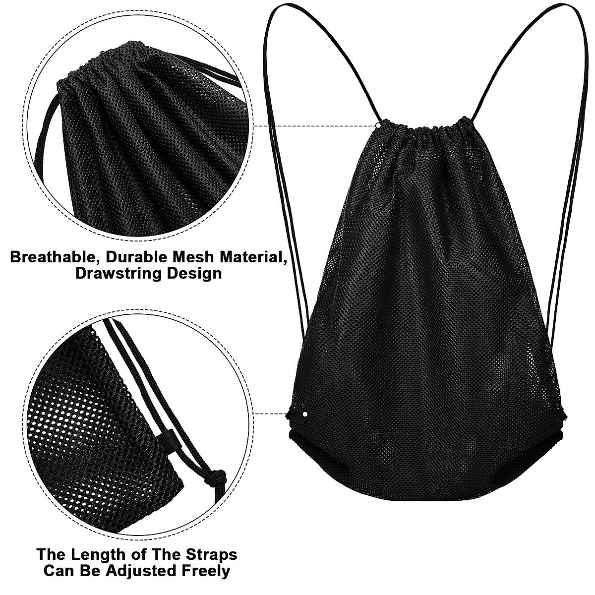 Frienda Mesh Drawstring Backpack Bag Multifunction Mesh Bag for Swimming, Gym, Clothes (Black)