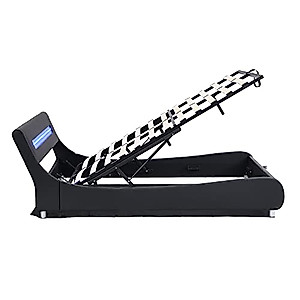 RUNWON Full Size Modern LED Upholstered Platform Bed Frame with Low Profile Headboard and Underneath Storage Space - Easy Assembly, Perfect for Kids and Adults