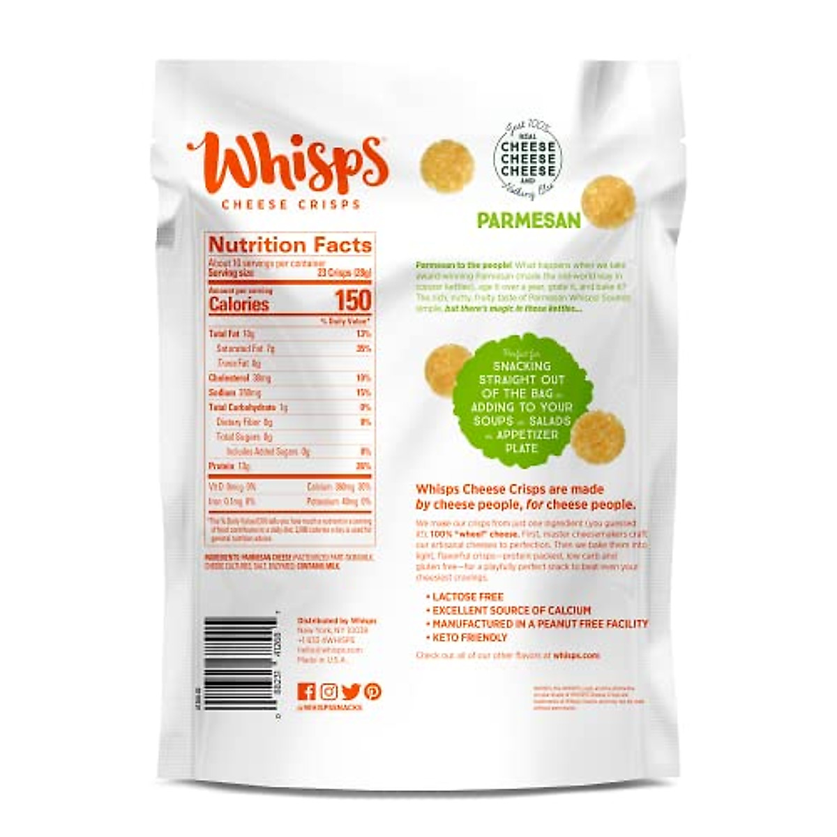 Whisps Cheese Crisps - Parmesan Cheese Snacks, Keto Snacks, 13g of Protein Per Serving, Low Carb, Gluten & Sugar Free, Great Tasting Healthy Snack, Parmesan Chips, All Natural Cheese Crisps - Parmesan, 9.5 Oz (Pack of 2)