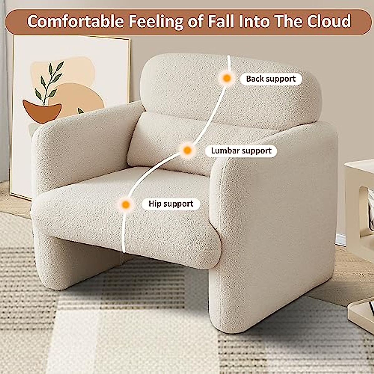 Tmsan Boucle Accent Chair for Living Room, 34" Modern Sherpa Barrel Arm Chair Comfy Upholstered Teddy Single Sofa Chair for Bedroom Office Lounge Club