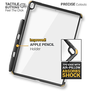 TineeOwl iPad Pro/Air 3 (10.5-inch) Case with Pencil Holder [Improved] Thin and Slim, Compatible with Apple Smart Keyboard and Smart Cover (Clear/Black)