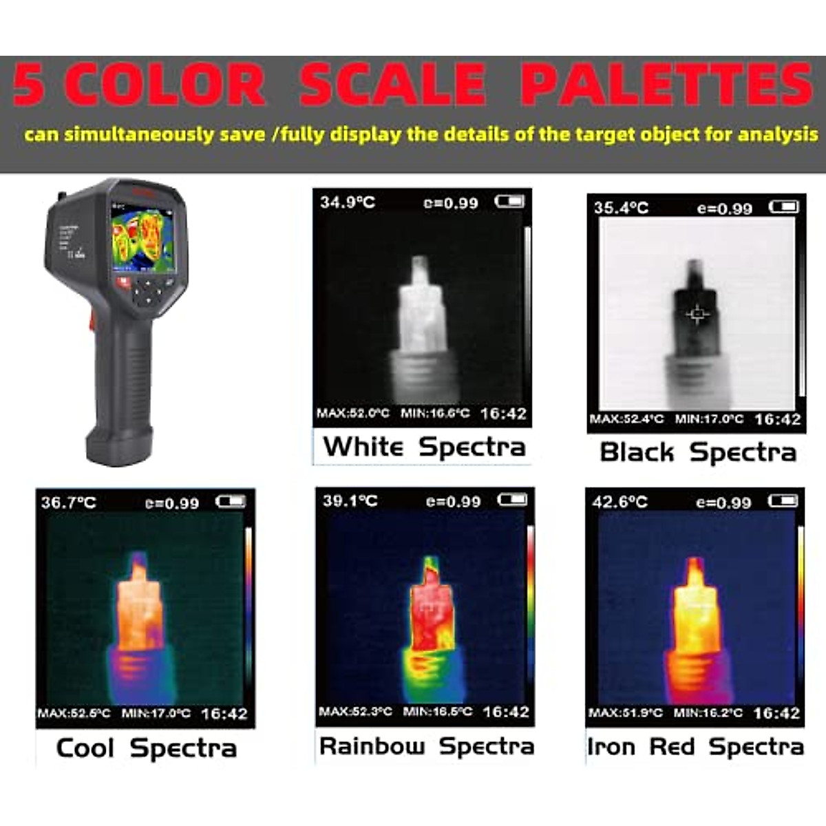 Autel MaxiIRT IR100 Thermal Imaging Camera Auto-Focus for Instant Thermal Imaging Dual Camera Overlay Feature Adjustable Emissivity Five Color Palettes Wi-Fi Image Transfer to PC or Mobile Device