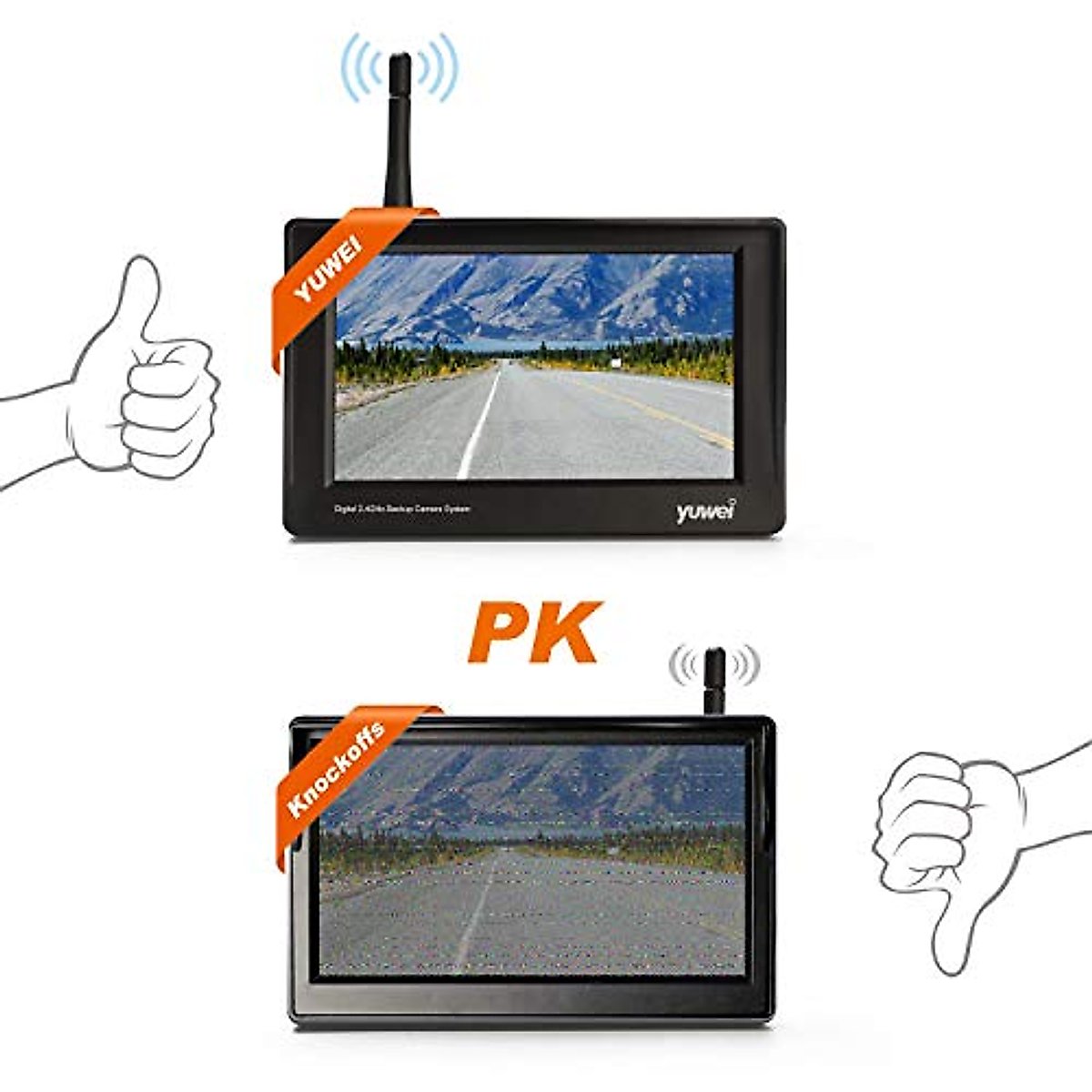Yuwei Digital Wireless Backup Camera System with 4.3’’ Wireless Reversing Monitor, Stable Wireless Signal & No Interference for Cars, Pickups, Camper, Vans, SUVs, Sedans, Minivans , Cargo Vans,etc