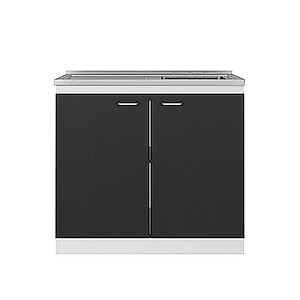 Tuhome Napoles Utility Sink Cabinet with 2 Inner Shelves and Double Doors, White/Black