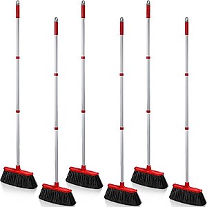 Zopeal Brooms Bulk Angle Broom Heavy Duty Outdoor Indoor Broom with 51 Inch Broomstick Commercial Broom Stiff Bristles Broom for Easy Sweeping for Home Room Kitchen Office Lobby Floor(6 Pack)