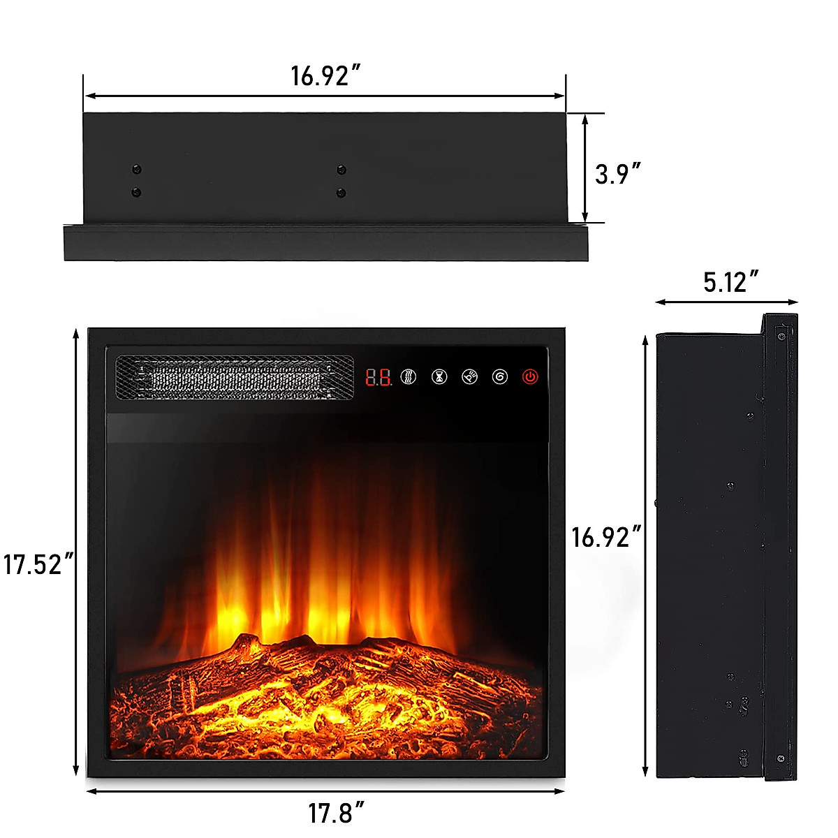 BOSSIN 18 Inch Electric Fireplace Insert with LED Realistic Flame,Small Recessed Fireplace Heater with Touch Screen&Remote Control,Portable Compact Fireplace with Adjustable Flame, Timer 750/1500W