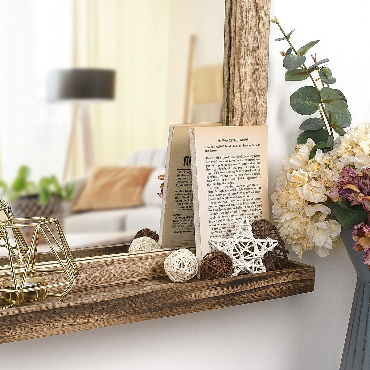 Emfogo Wall Mirror with Shelf, 20 x 16 inch Farmhouse Decor Wall Mirror Hanging for Bathroom, Vanity, Bedroom, Entryway, Living Room (Rustic Brown)