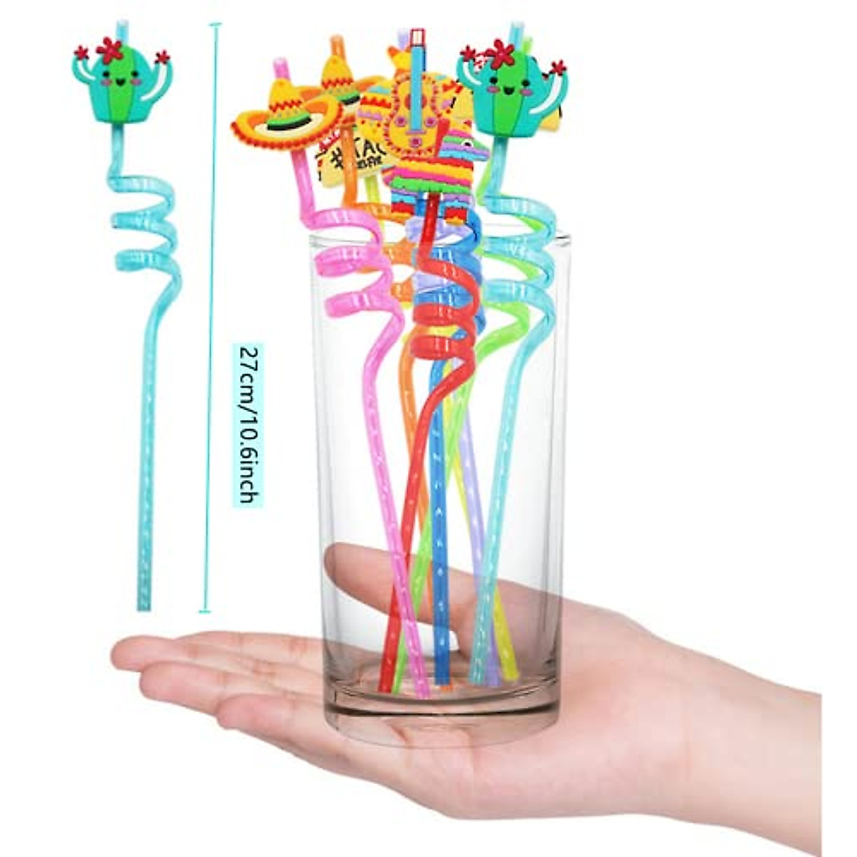 24 Pieces Cinco De Mayo Party Plastic Drinking Straws,Reusable Drinking Straws,for Mexican Fiesta Themed Birthday Party supplies,8 Styles