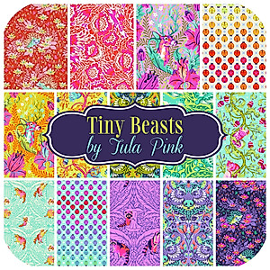 Tiny Beasts Fat Quarter Bundle (14 Pieces) by Tula Pink for Free Spirit 18 x 21 inches (45.72 cm x 53.34 cm) Fabric cuts DIY Quilt Fabric