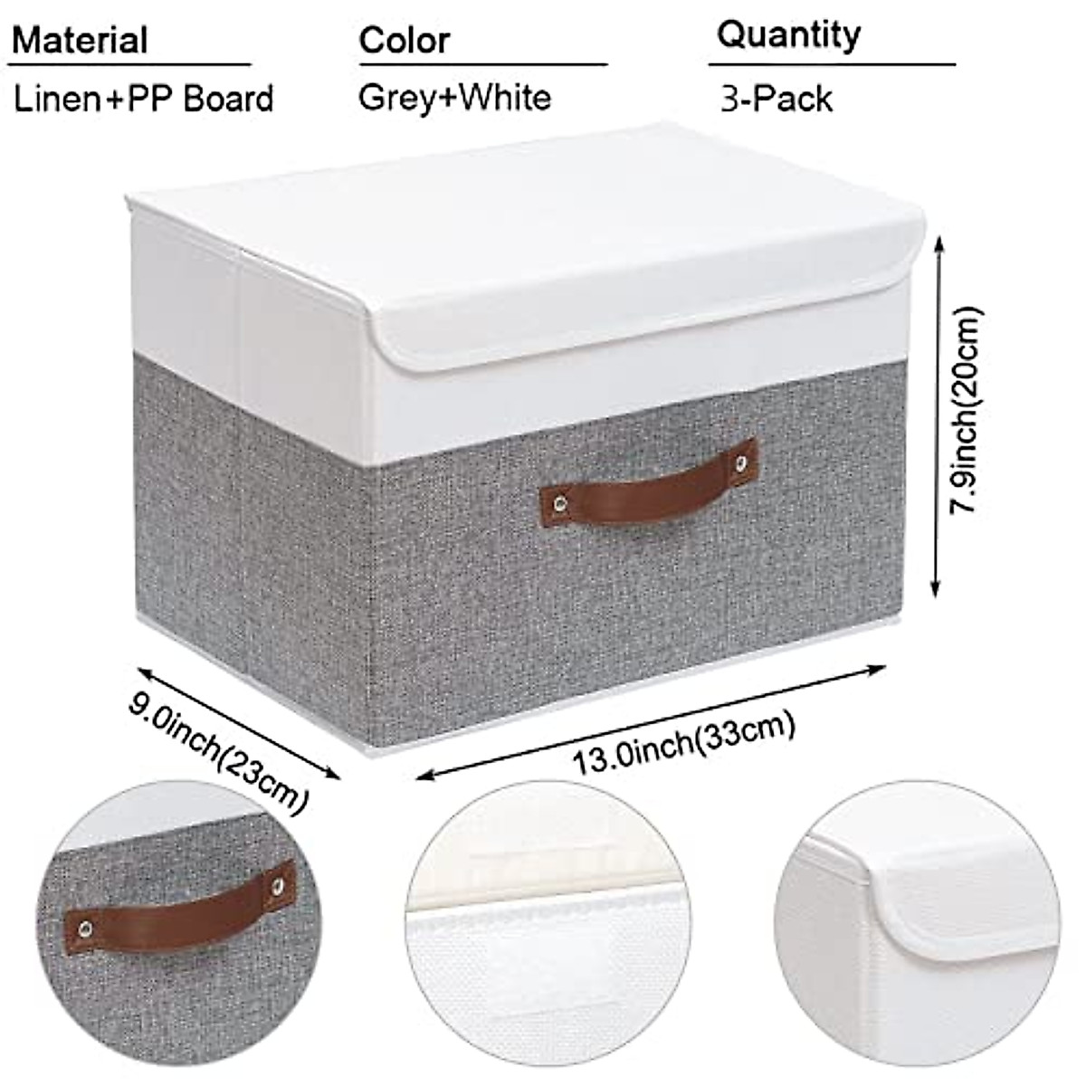 Yawinhe Collapsible Storage Boxes with Lids Fabric Foldable Storage Bins Organizer Containers Baskets with Lid for Home Bedroom Closet Office SNK024WGS-3