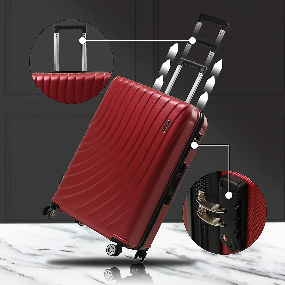 M Camel Mountain Luggage Sets 3 Piece Lightweight Durable Expandable Hard Shell Suitcase Set with TSA Lock Double Spinner Wheels (Red)