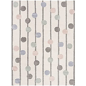 SAFAVIEH Kids Collection 5' x 7' Ivory/Multi SFK909A Handmade Polka Dot Stripe Wool Area Rug
