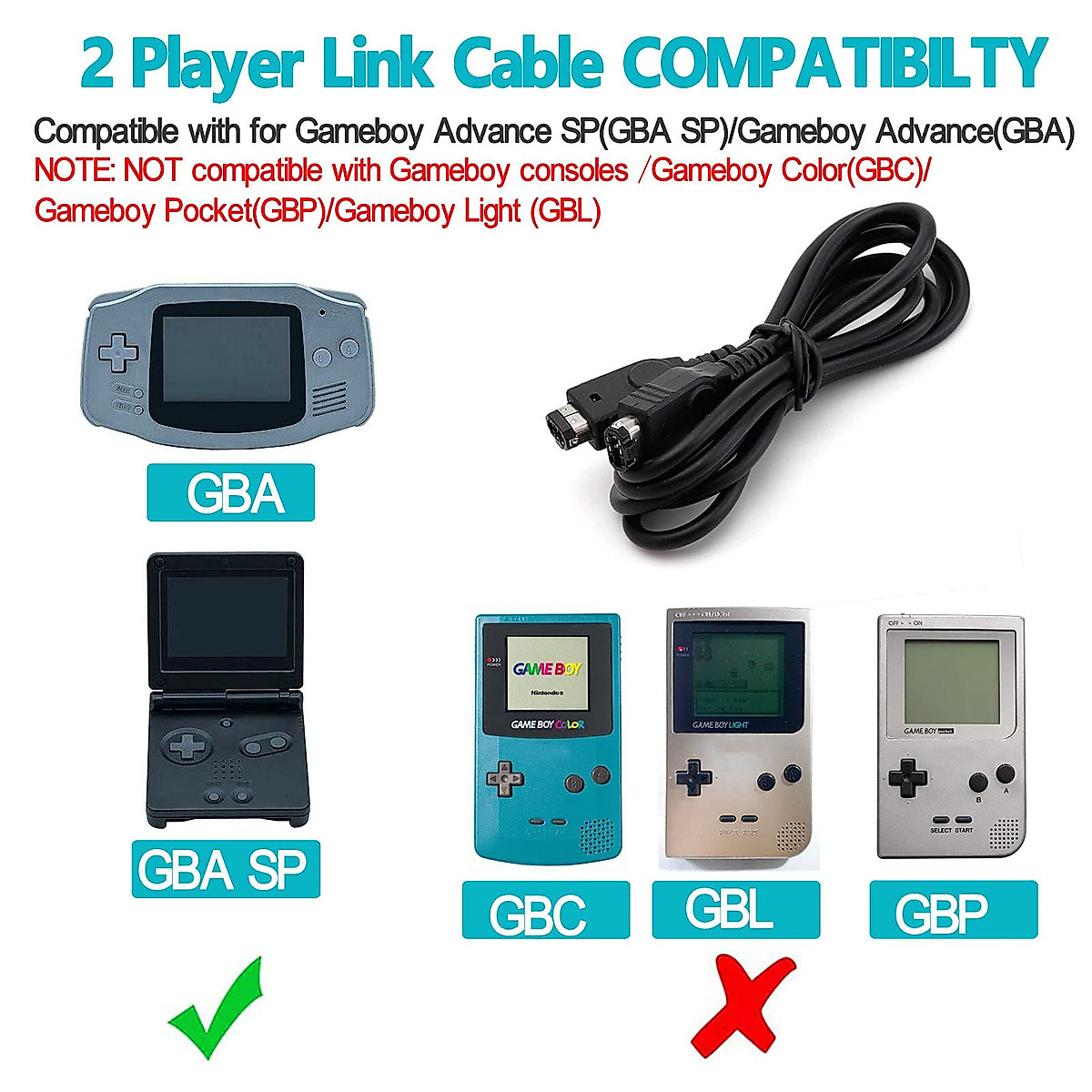 2 Player Link Cable + USB Power Charger Cable for Nintendo Gameboy Advance SP/GBA SP Connect Cable Cord