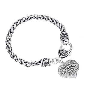 Luvalti Grandma Heart Charm Bracelet - Silver Heart Pendant Bracelet - Best Family Jewelry Gift
