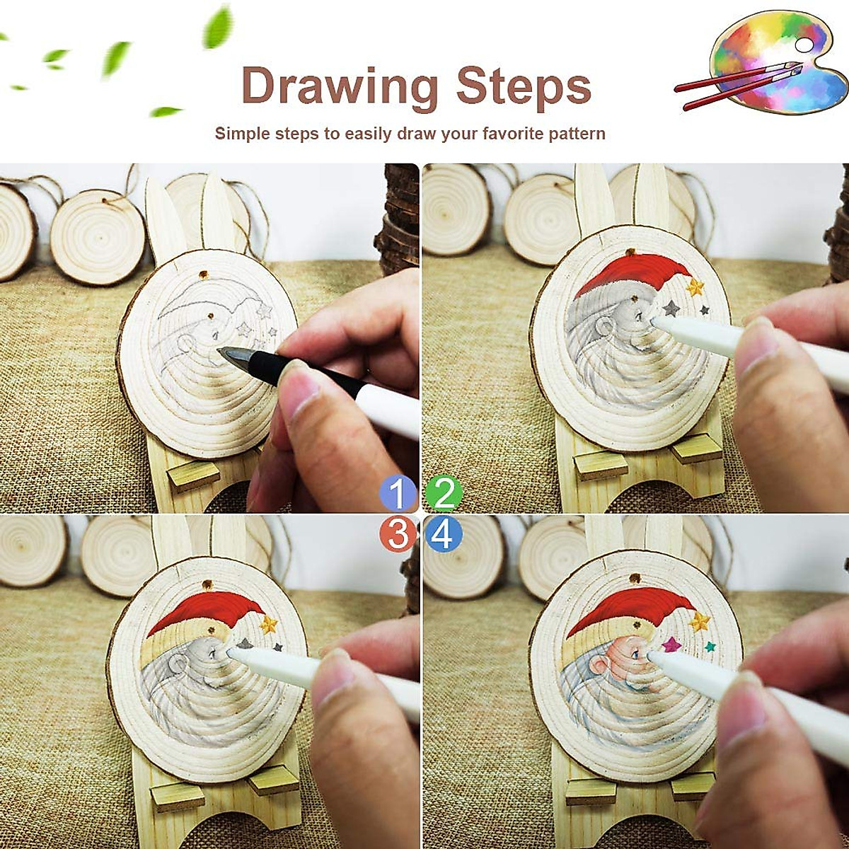 AerWo Natural Wood Slices Christmas Ornaments, 50 Pcs 2.7-3.1 Inches Small Wood Slices with Holes, Round Plain Wooden Circle Ornaments Blanks for DIY Crafts Unfinished Xmas Wooden Ornaments