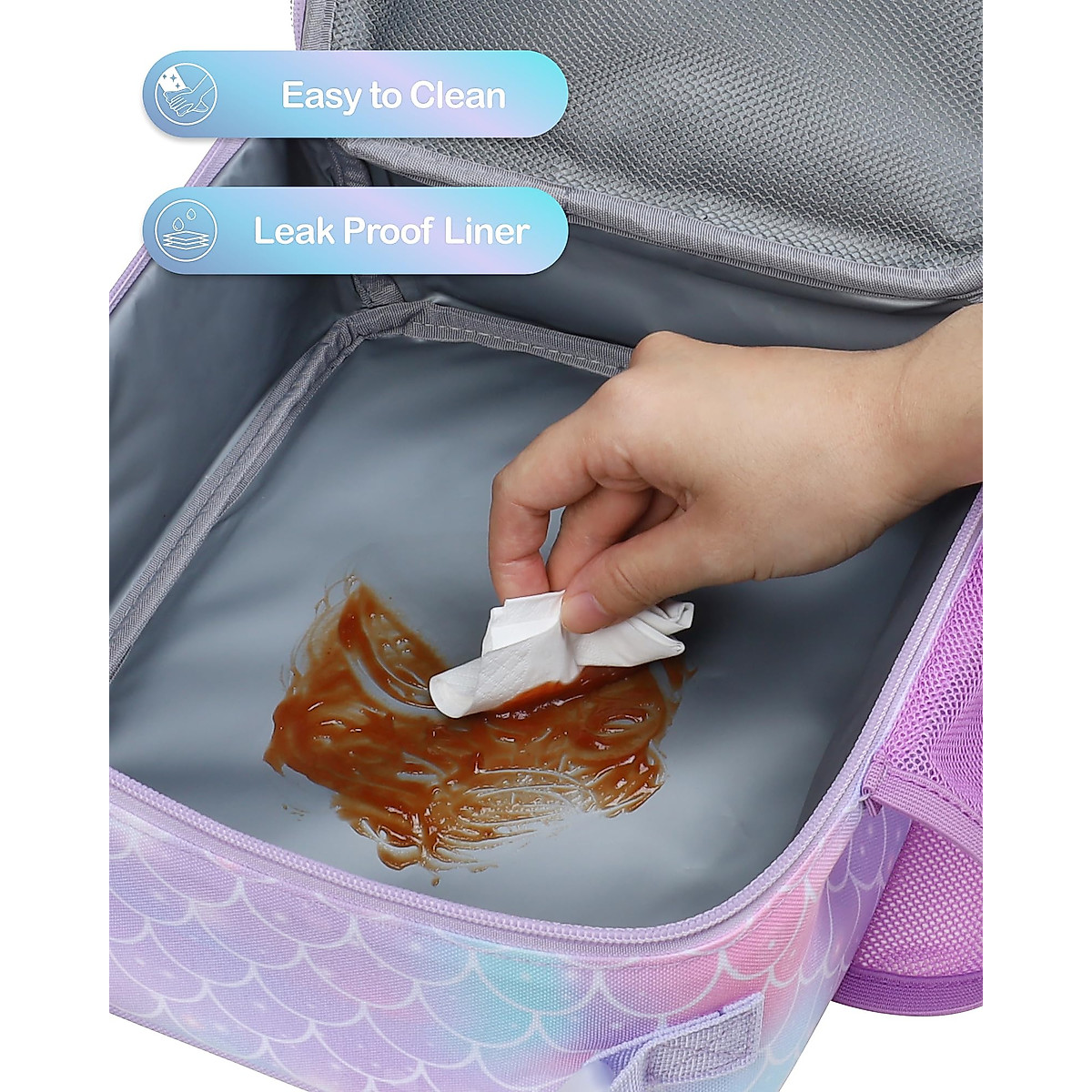 Bagseri Kids Lunch Box Insulated - Lunch Box Bag for Girls, Portable Reusable Toddler Lunch Cooler Bag for School, Water-resistant Lining (Purple, Glitter Mermaid Scale)